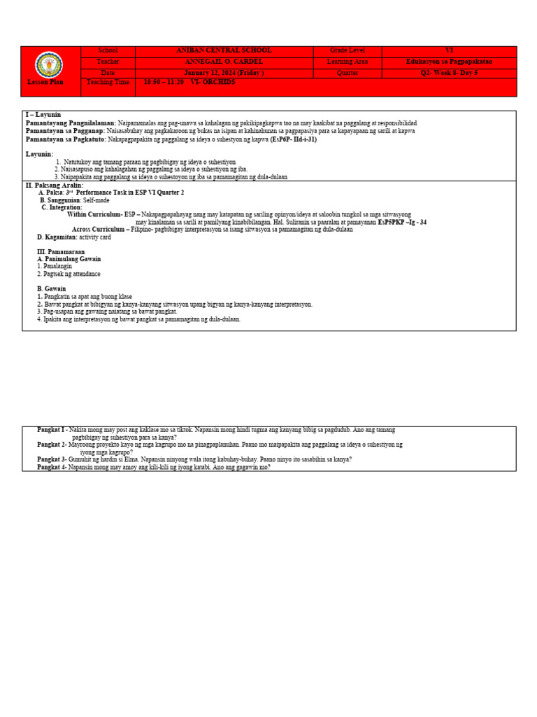 ESP6 - Q2 - W8 - Day 5 | PDF