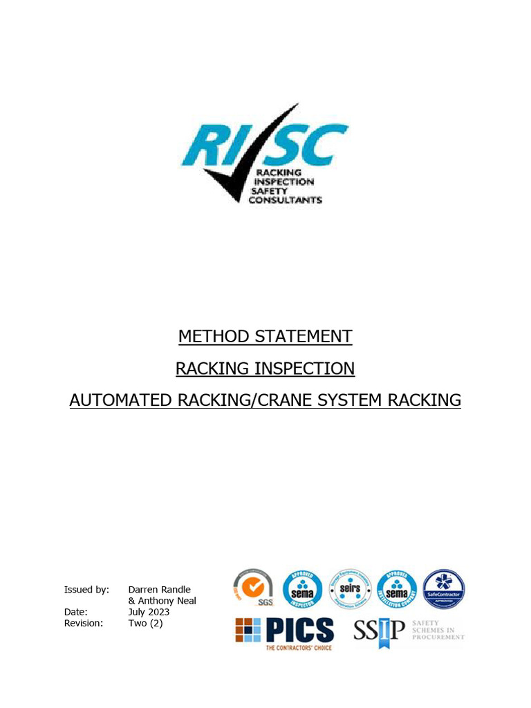 RISC Automated Racking Systems Method Statement and Risk Assessment | PDF | Personal Protective ...