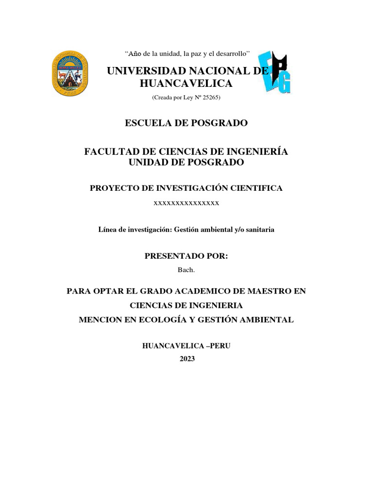 Caratula Proyecto de Tesis Unh | PDF