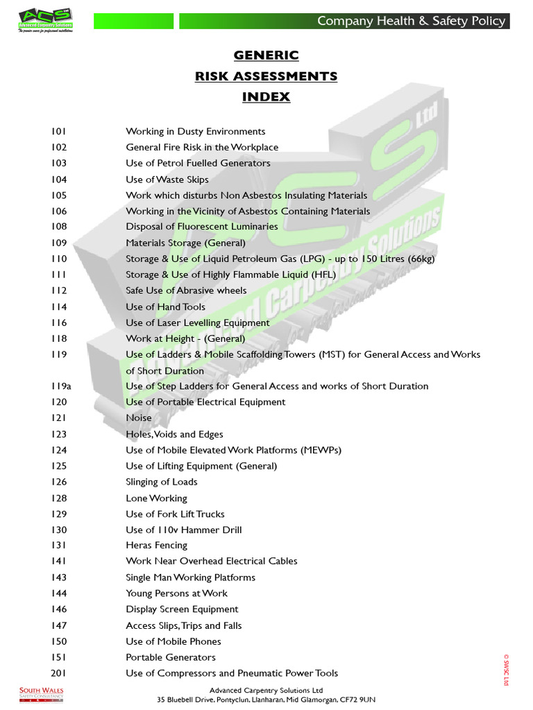 Generic Risk Assessments | PDF | Personal Protective Equipment ...