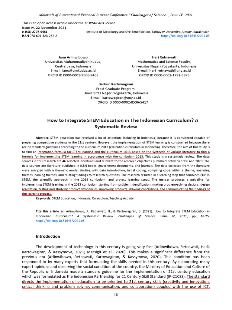 How To Integrate STEM Education in Indonesian Curriculum | PDF ...