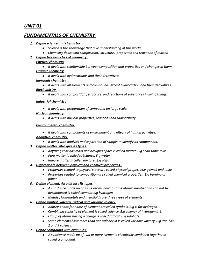 unit 1 chemistry 9th | PDF | Ion | Mole (Unit)