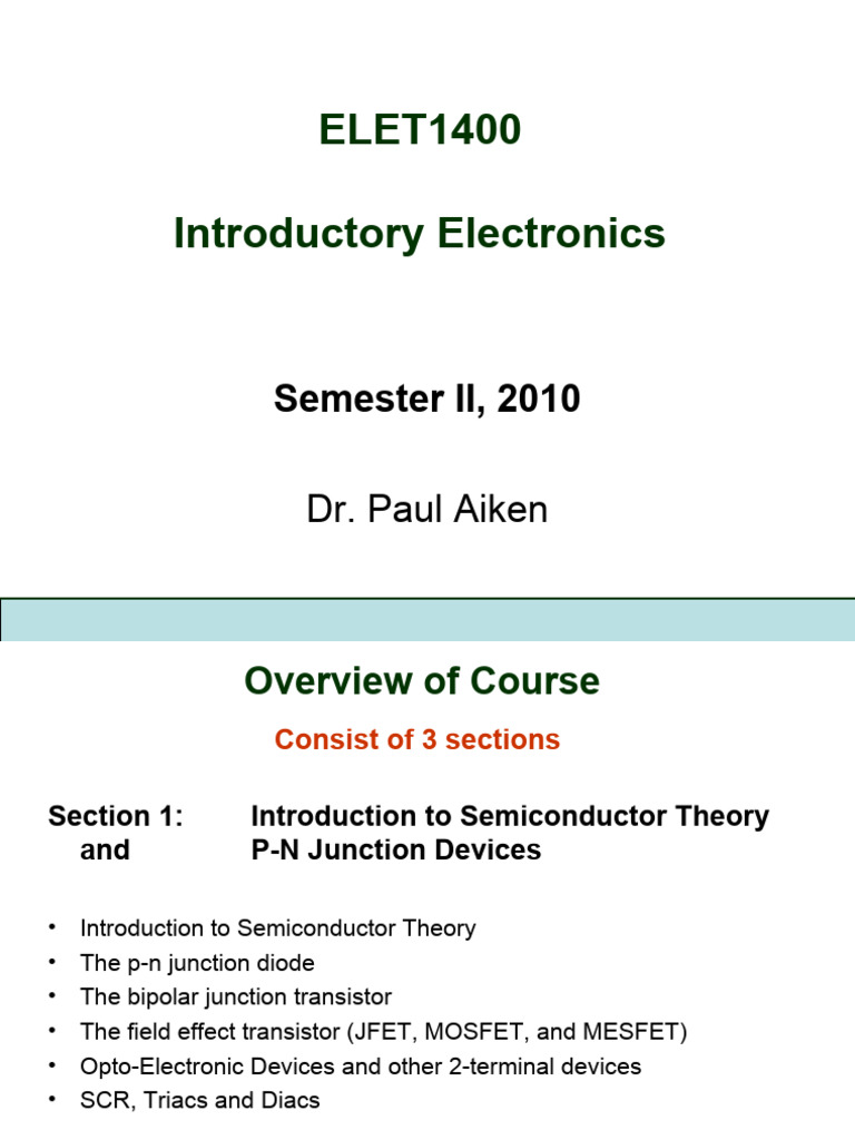 Introduction To Semiconductor Theory and P-N Junction Devices | PDF