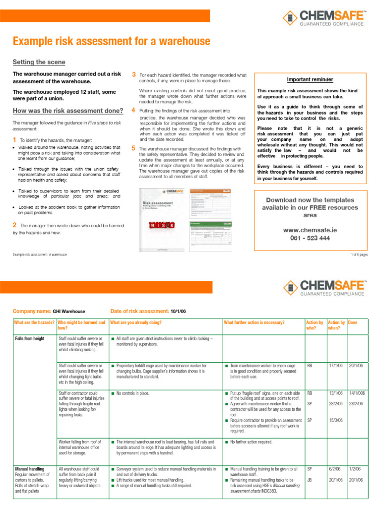 CHEMSAFE-Warehouse-Risk-Assessment-Example | PDF | Risk | Forklift