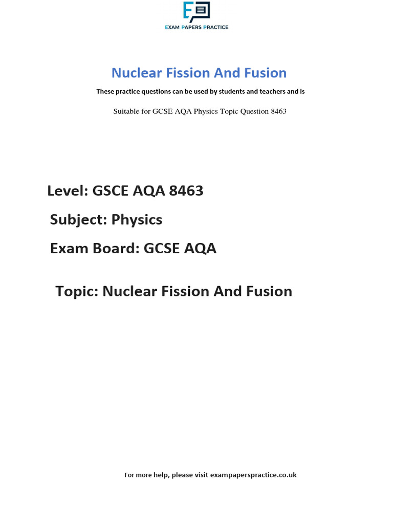 Nuclear Fusion and Fission Q&A Guide | PDF | Nuclear Fission | Nuclear ...