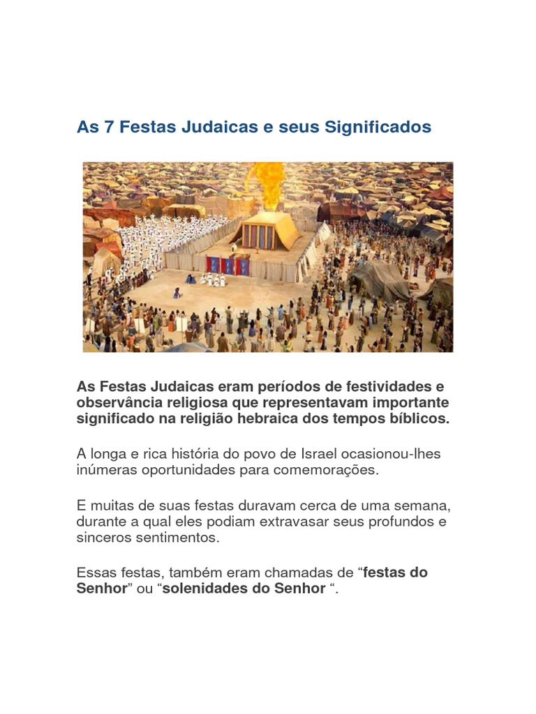 As 7 Festas Judaicas Dos Tempos Bíblicos | PDF