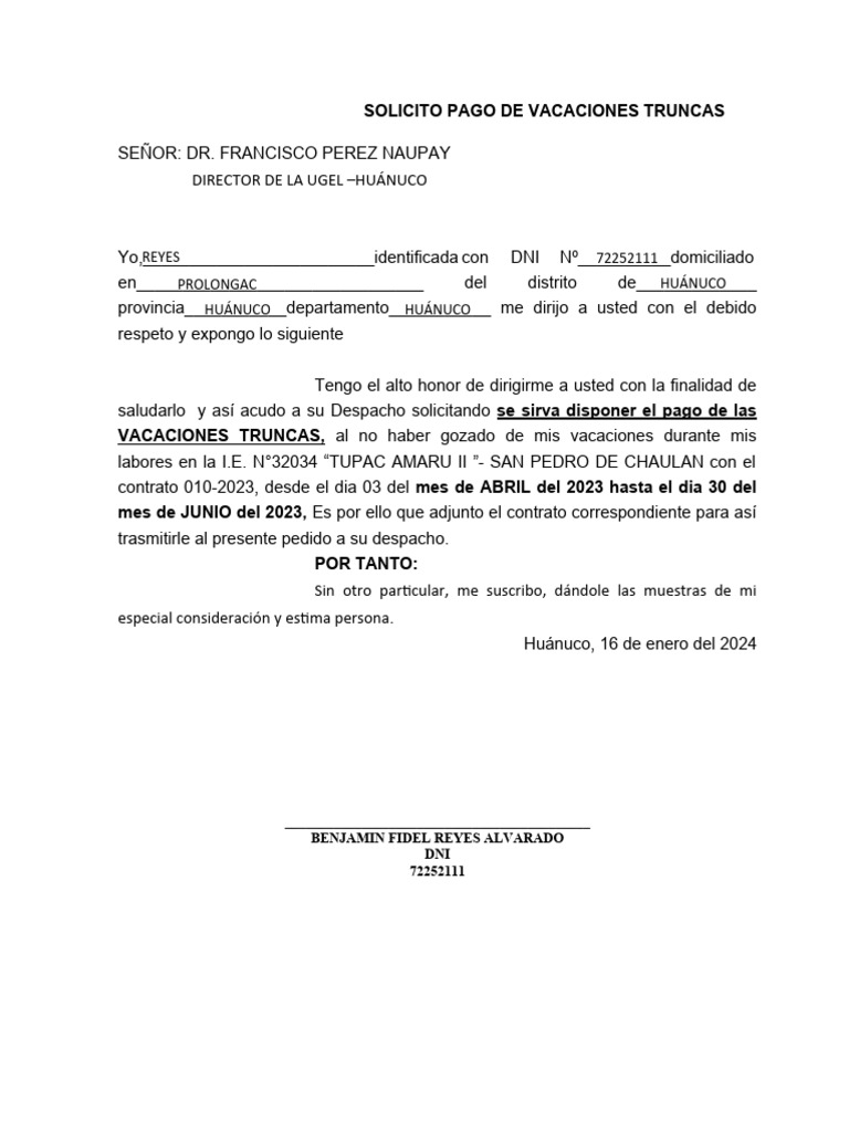 Solicitud de Vacaciones Truncas 3 | PDF Solicitud de Vacaciones Truncas 3 | PDF