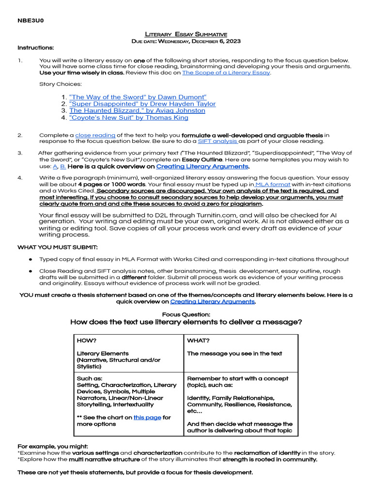 NBE3U-Literary Essay & Rubric-Nov-23.docx-2 | PDF | Essays | Thesis