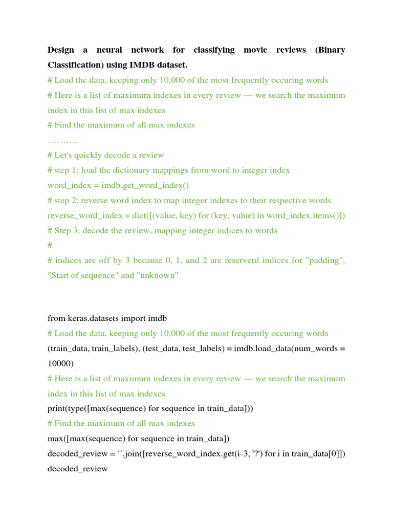 Design a neural network for classifying movie reviews | PDF | Accuracy And Precision | Applied ...
