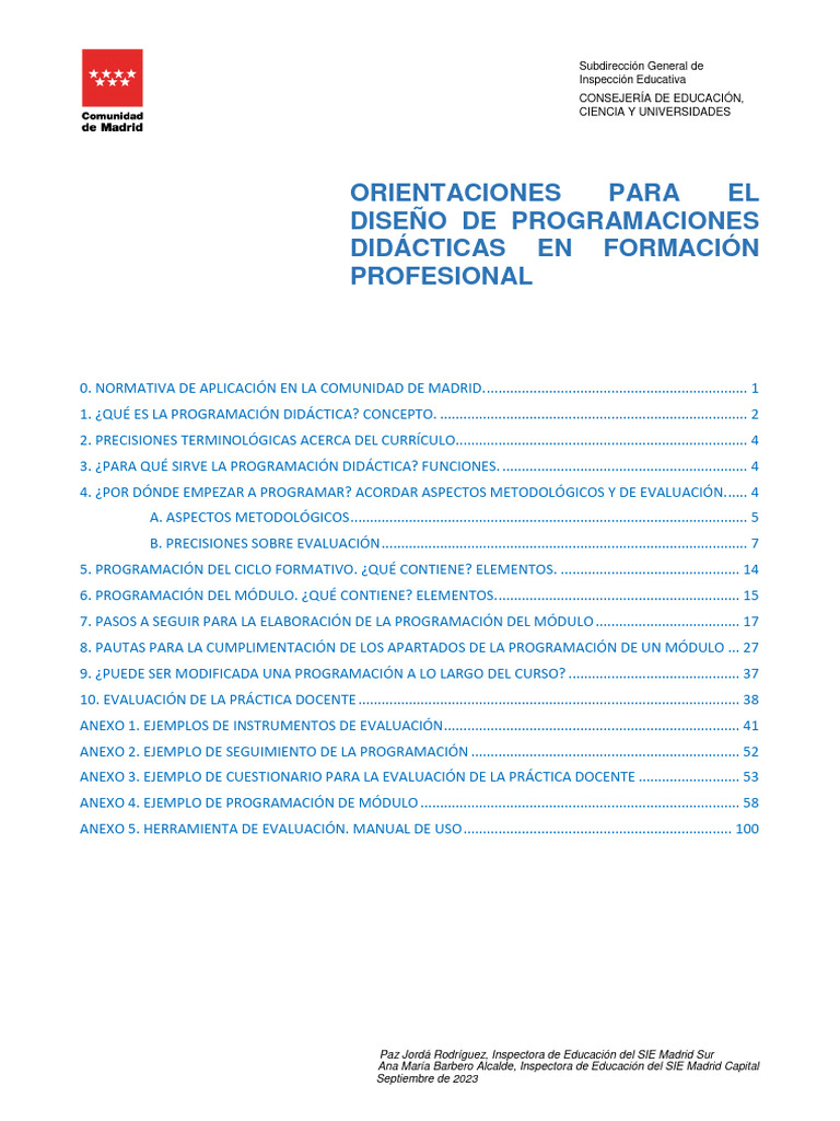 Orientaciones para El Diseño de Programaciones Didácticas en FP | PDF | Evaluación | Plan de ...