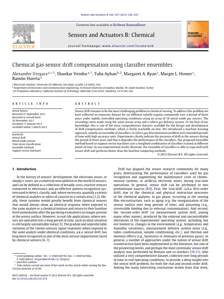 Chemical Gas Sensor Drift Compensation Using Classifier Ensembles Vergara 2012 | PDF | Sensor ...