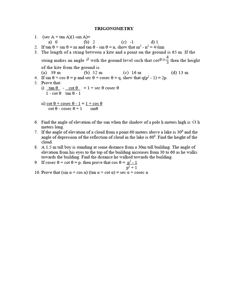 WS Trigonometry | PDF