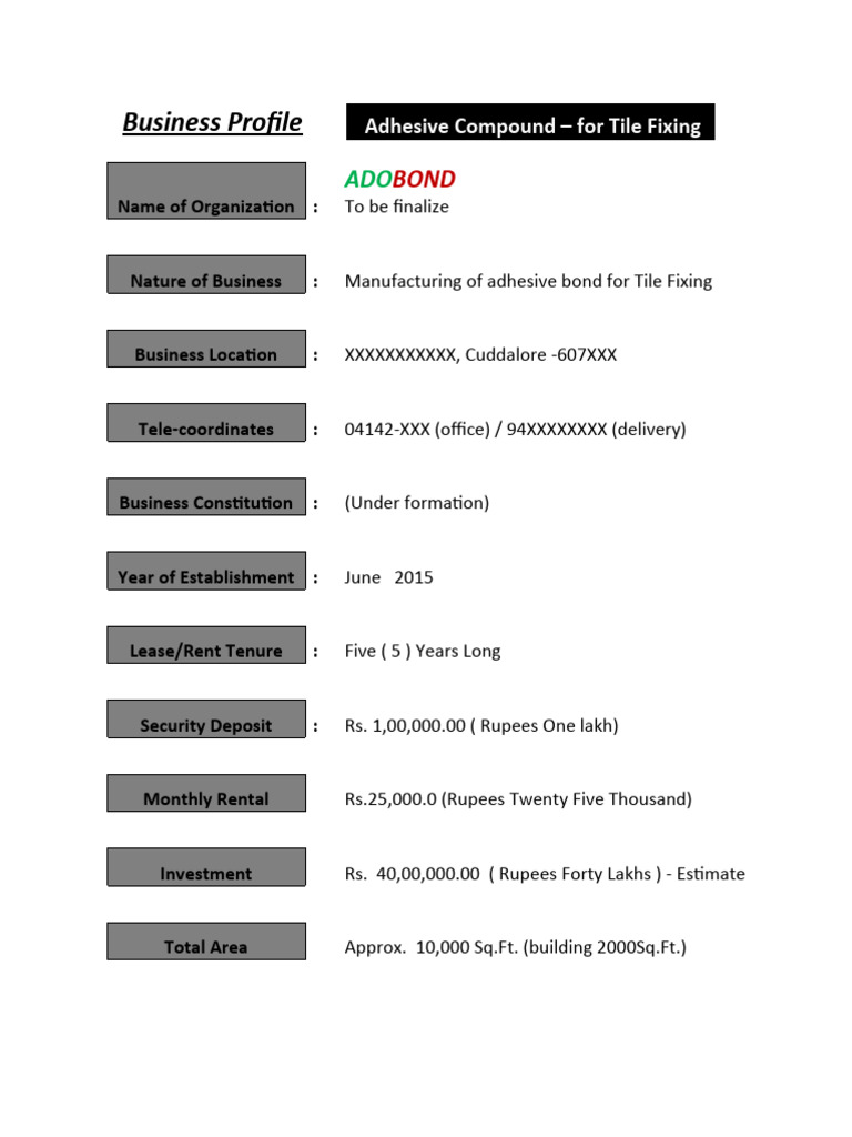 ADOBOND - New Adhesive Unit Project Report | PDF | Investing | Adhesive