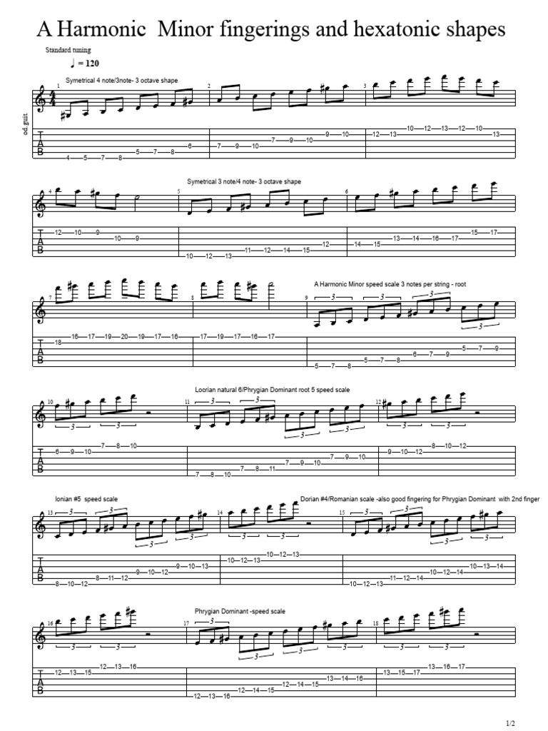 A Harmonic Minor Fingerings and Hexatonic Sha | PDF | Minor Scale ...