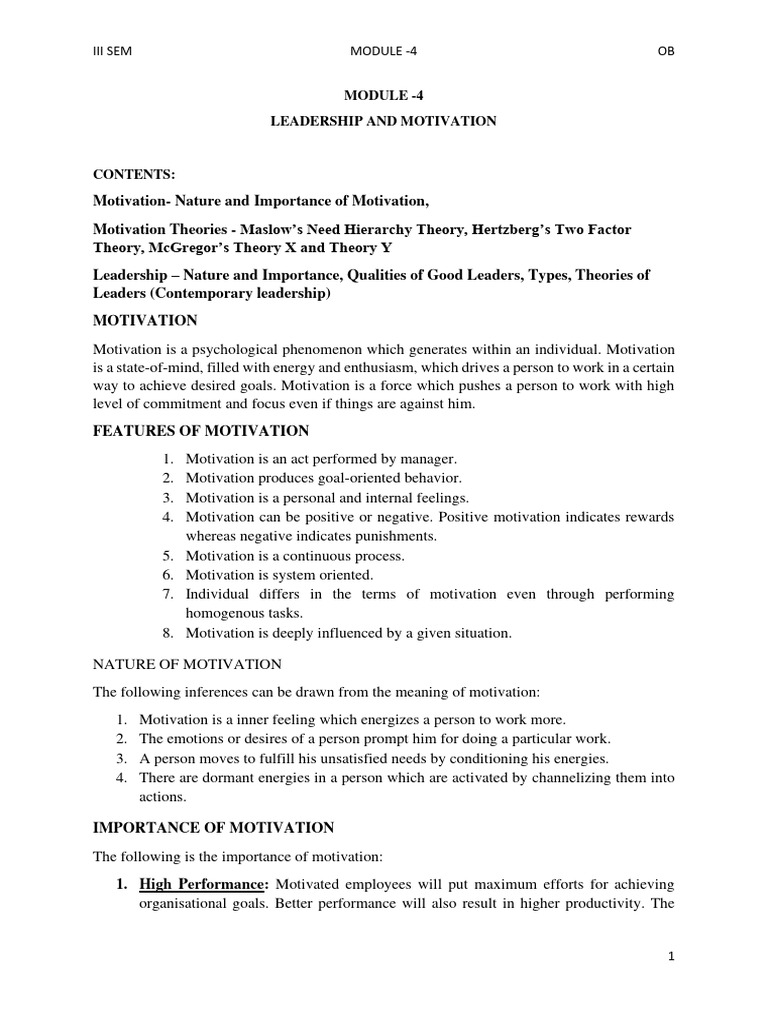 Module - 4 Leadership and Motivation | PDF | Leadership | Motivational