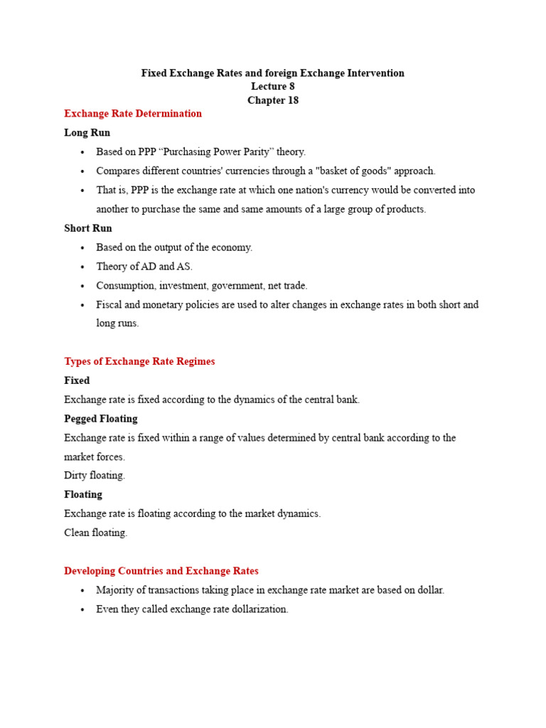 Fixed Exchange Rates and Foreign Exchange Intervention (Lecture 8 ...