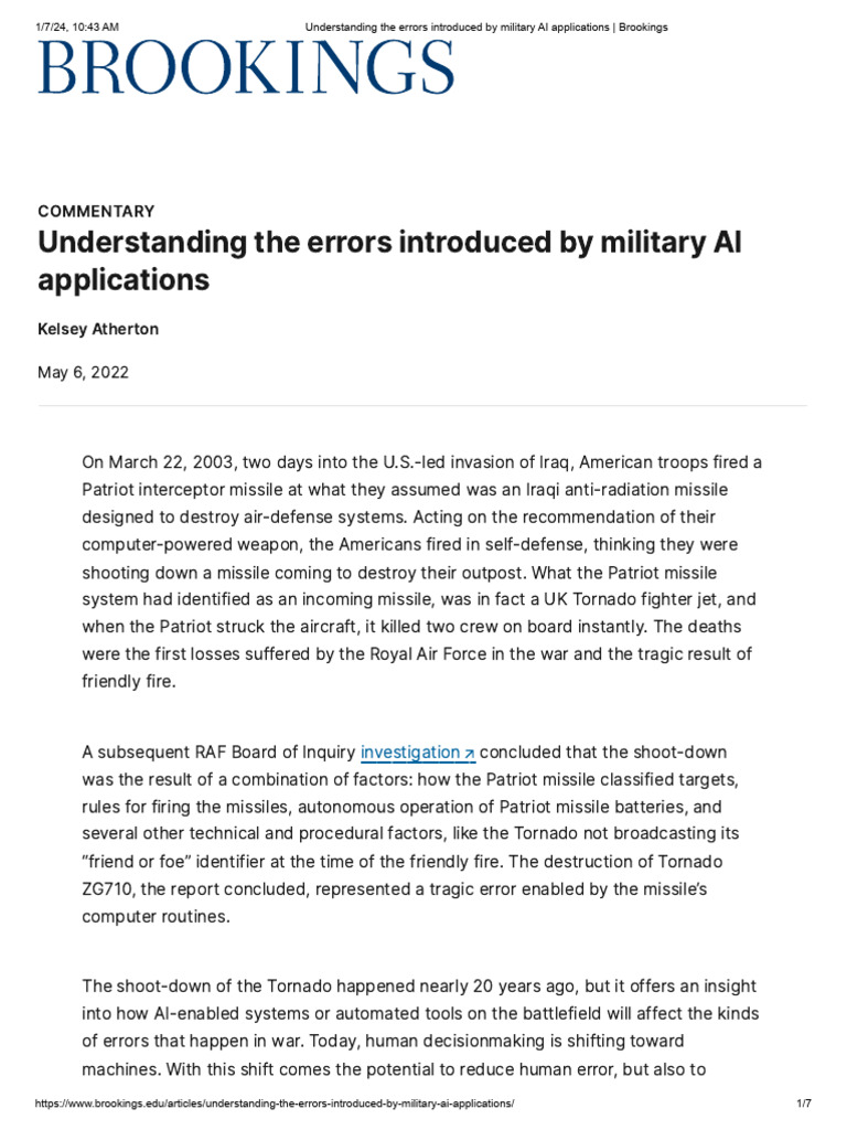 Understanding The Errors Introduced by Military AI Applications ...