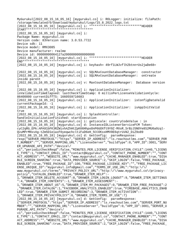 16 8 2022 Logs | PDF | Android (Operating System) | Mobile Software