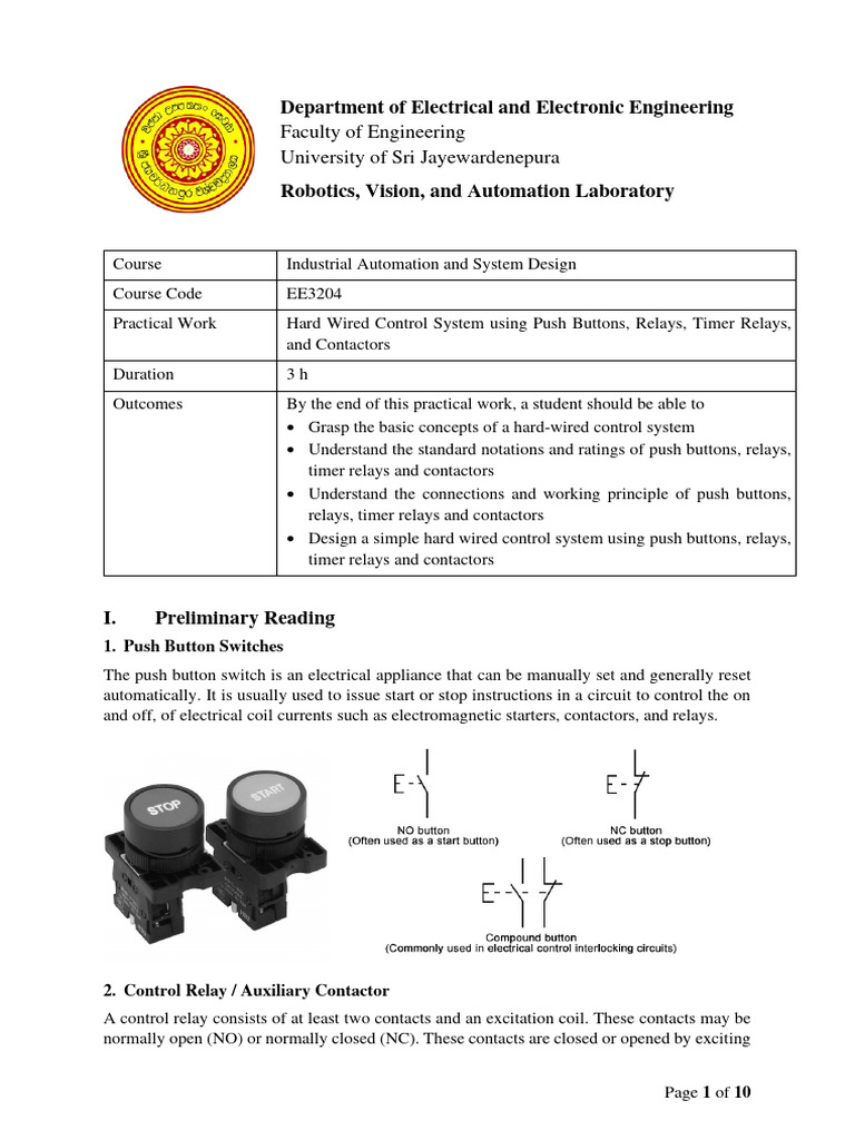 EE3204 Industrial Automation and System Design - Lab Practical 1 | PDF | Relay | Switch