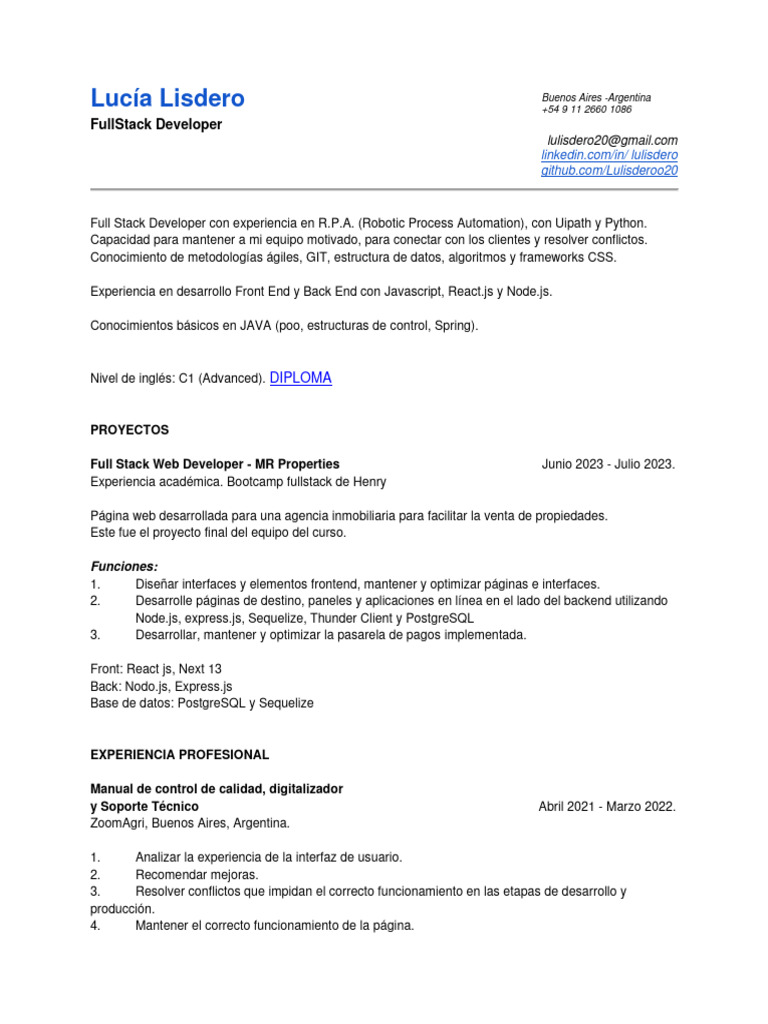 Lucia Lisdero Cv 2023 Español(Ats) | PDF | Script Java | Red mundial