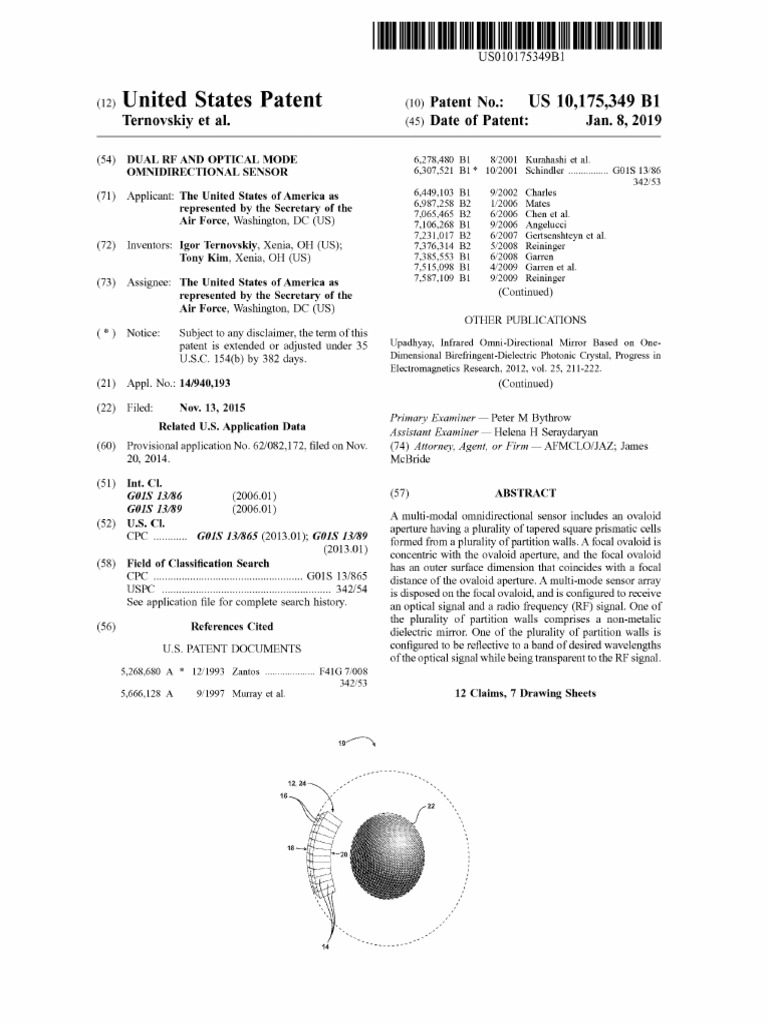 Dual RF and Optical Mode Omnidirectional Sensor-US10175349 | PDF ...