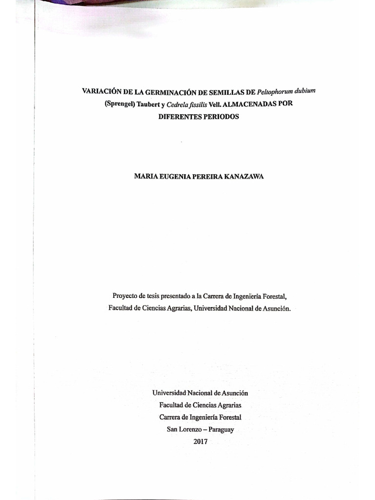 Variación de La Germinación de Semillas de Peltophorum Dubium y ...