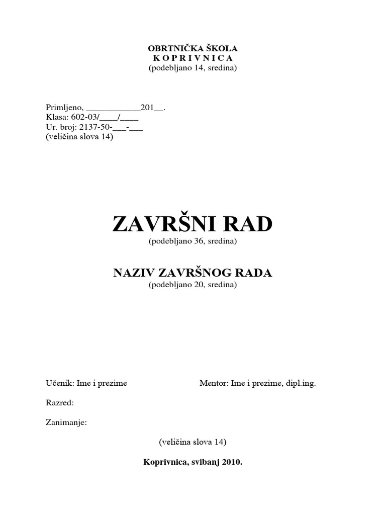 Zavrsni Rad - Elaborat - Upute | PDF