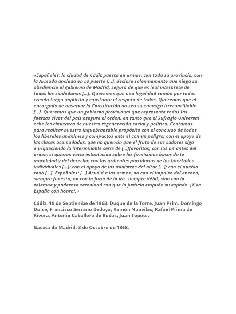Proclama Sublevados en Cádiz 1868 | PDF | Gobierno | España