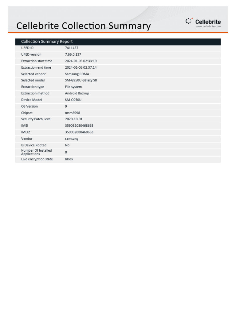 Samsung Galaxy S8 Extraction Report | PDF