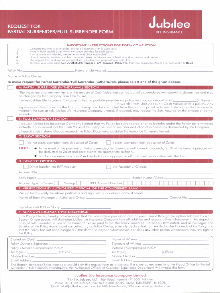 Partial Surrender Full Surrender From | PDF