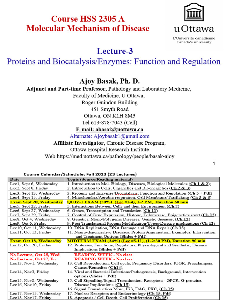 Lect 3-Wed-Sept13-2023-Proteins, Enzymes, Biocatalysis, Function, Regulation | Download Free PDF ...