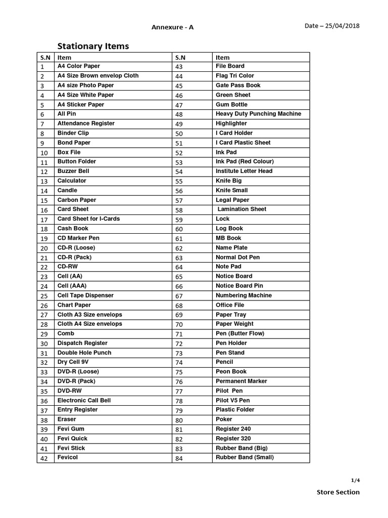 List Item of Available in Stationery Shop | PDF | Magenta | Stationery
