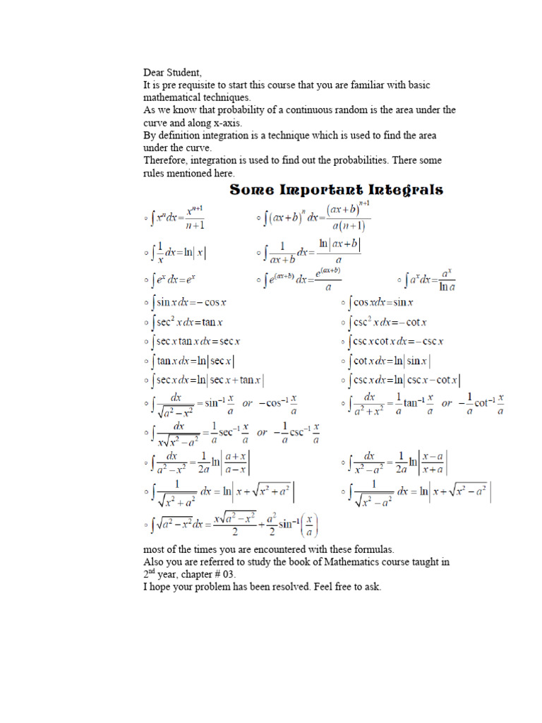 Integration Formulas 1 | PDF