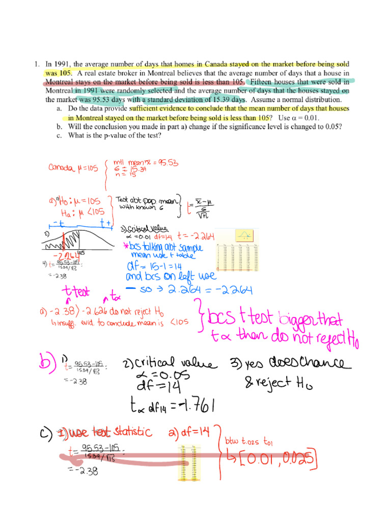 Estimation And Hypothesis Testing Exercices Pdf P Value 9632