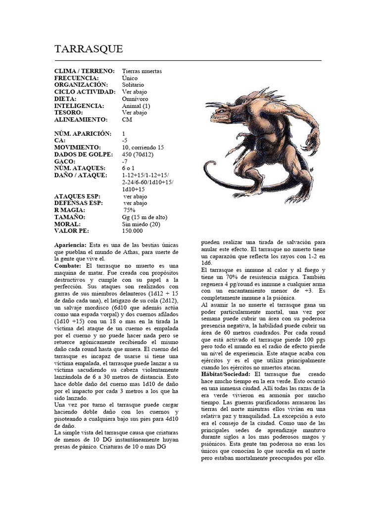 Compendio de Monstruos. Tarrasque | PDF