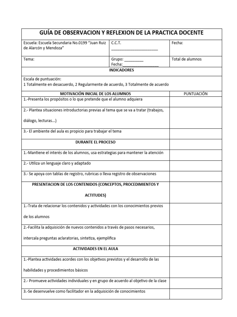 Guía De Observacion Y Reflexion De La Practica Docente Verito Pdf