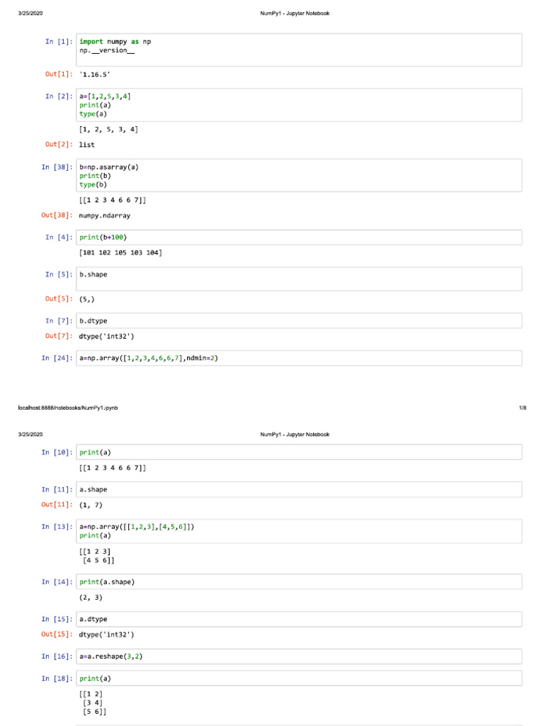 Numpy - Jupyter Notebook - Practice | PDF