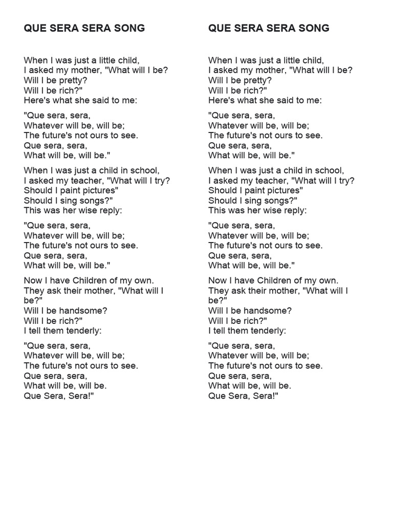 Que Sera Sera Song Lyrics | PDF