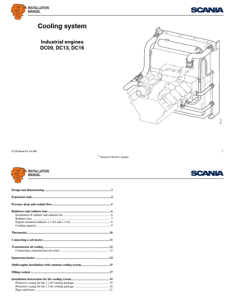 SCANIA Cooling System Installation Manual | PDF | Radiator | Pump