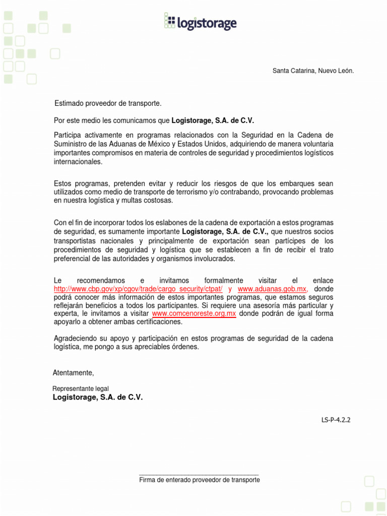 Carta Invitación de Cumplimiento A Socios Comerciales | PDF