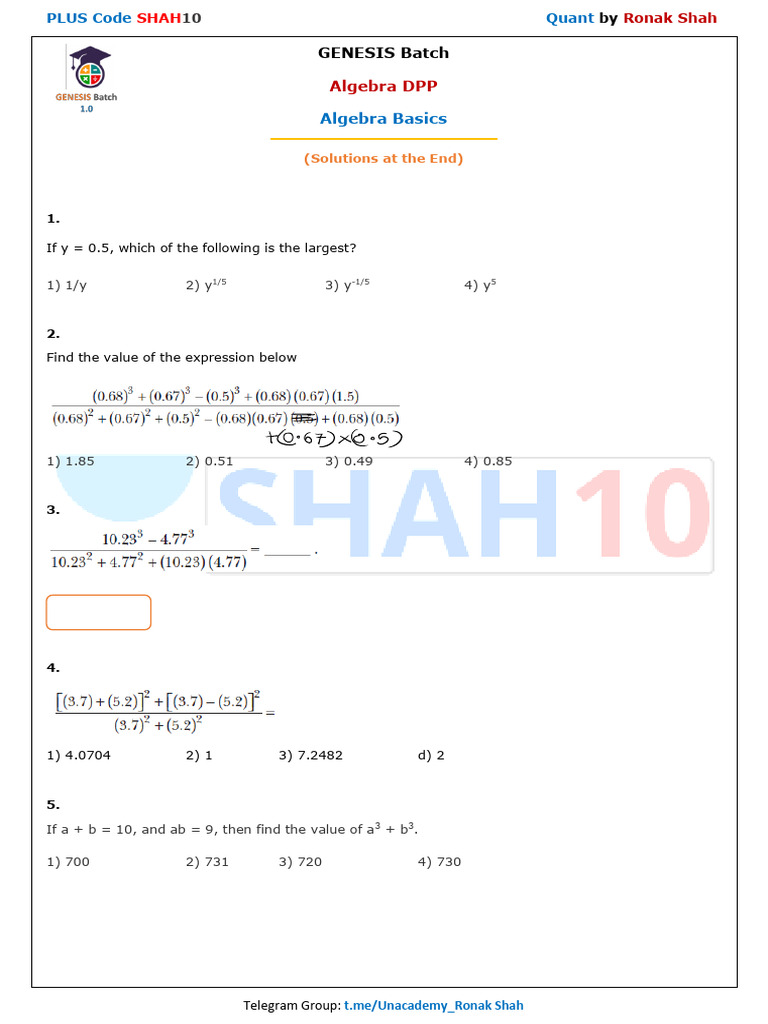 GENESIS DPP - Algebra Basics - by Ronak Shah | PDF