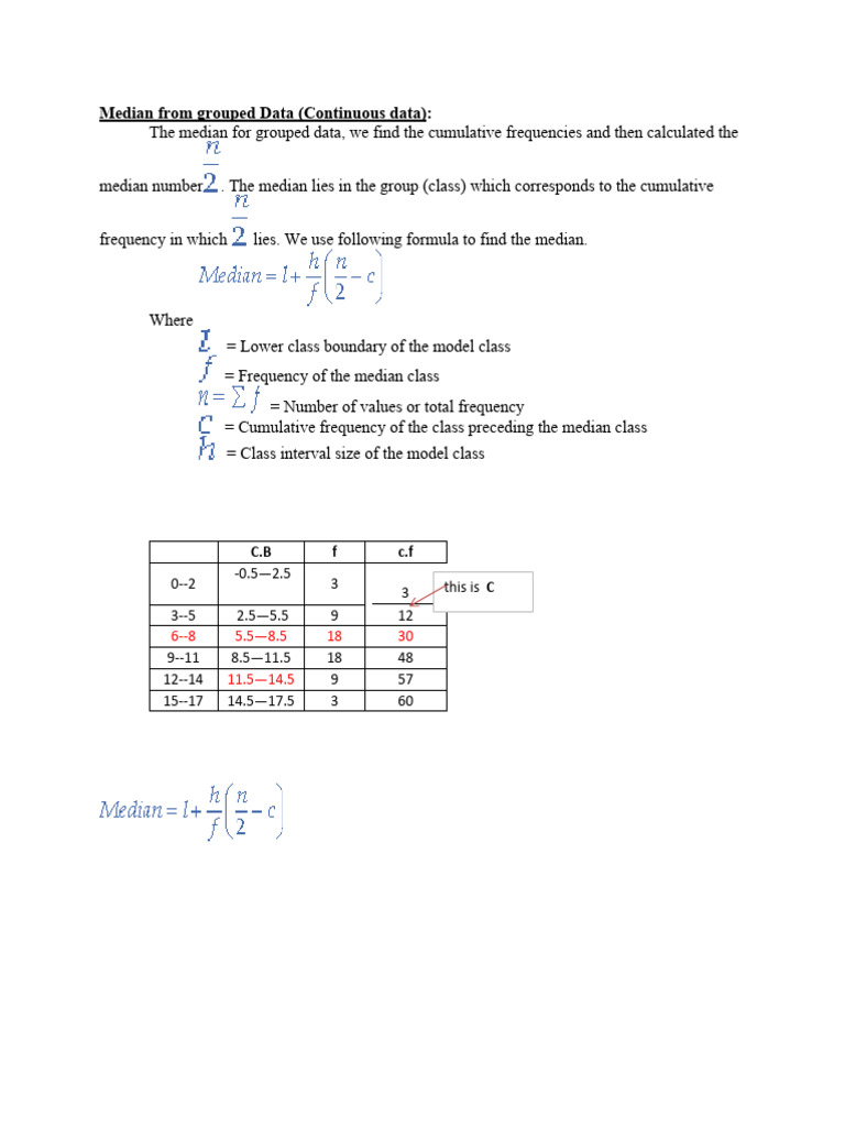 Median Calculation for Grouped Data | PDF