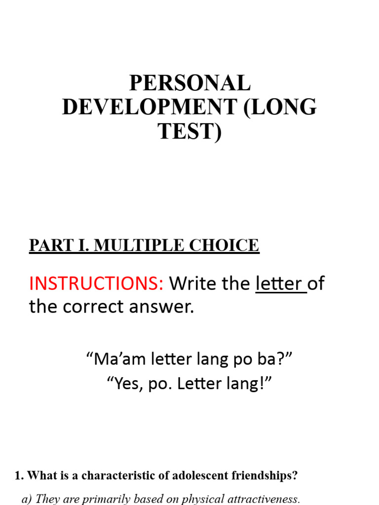 Personal Development (Long Test) | PDF | Adolescence | Interpersonal ...
