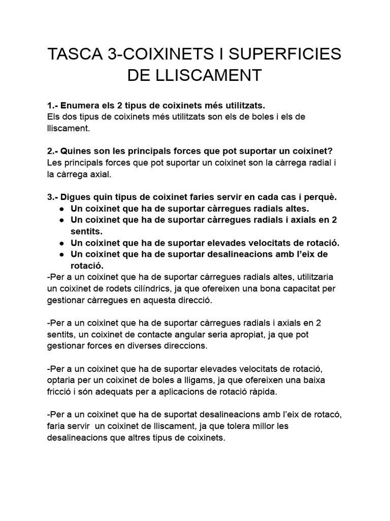 Tasca 3 - Coixinets I Superfícies de Lliscament | PDF