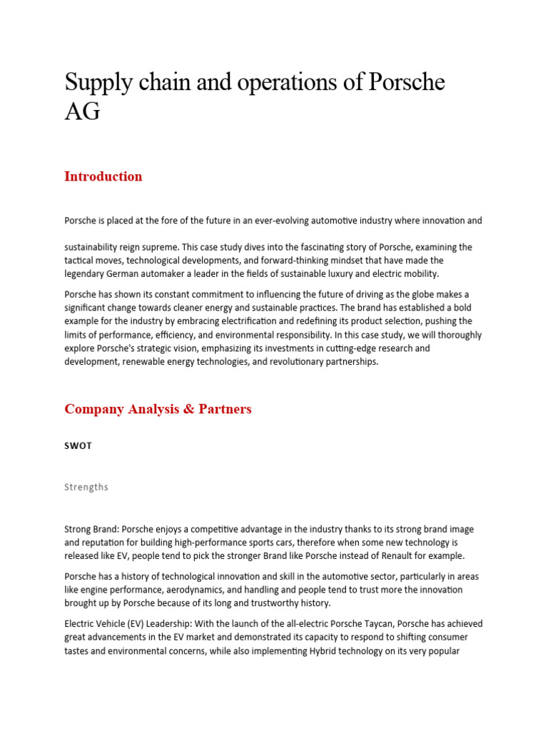 An overview of Porsche's supply chain & operations | PDF | Supply Chain ...