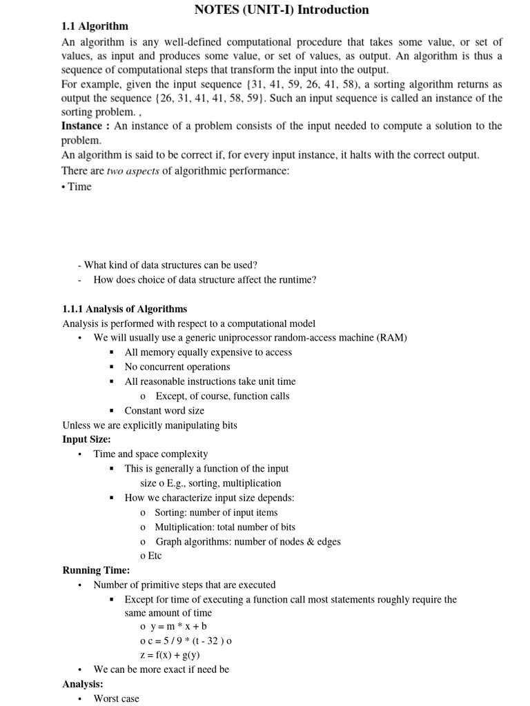 Unit-1 DAA - Notes | PDF | Computing | Mathematical Logic