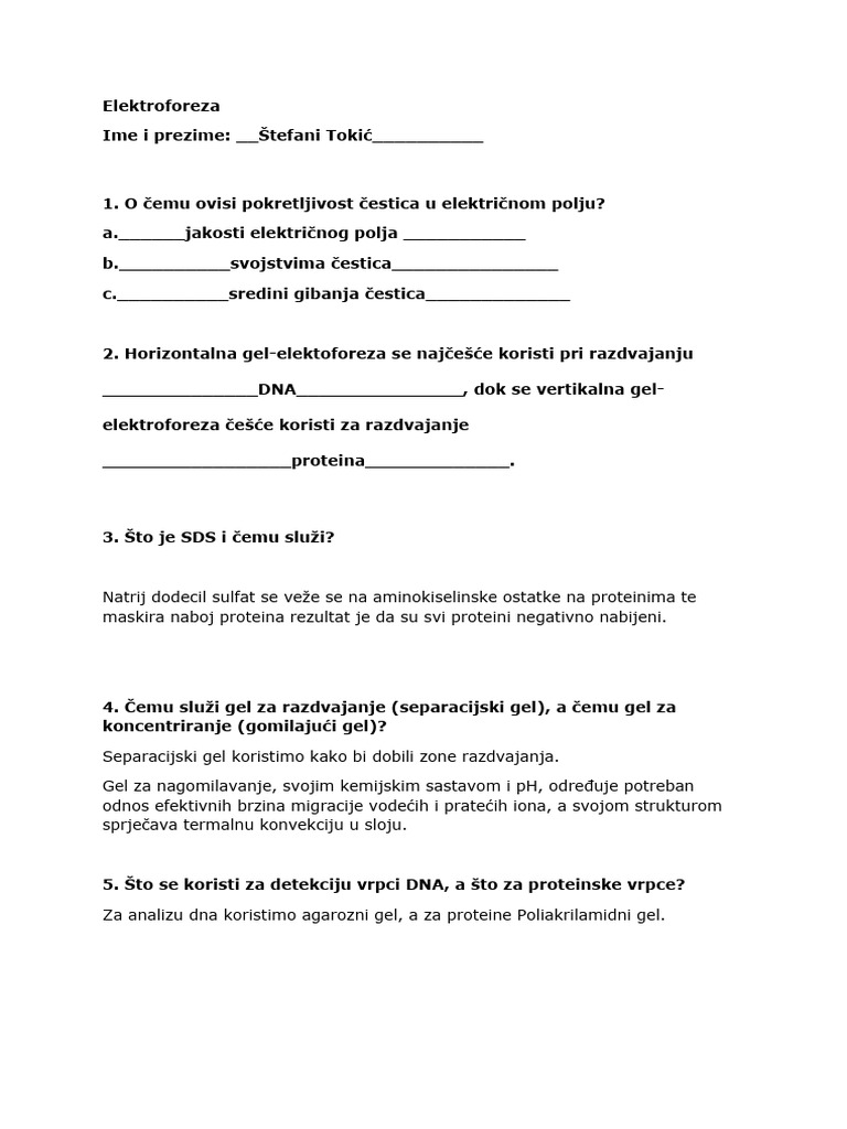 Elektroforeza Zadaca Ftimb | PDF