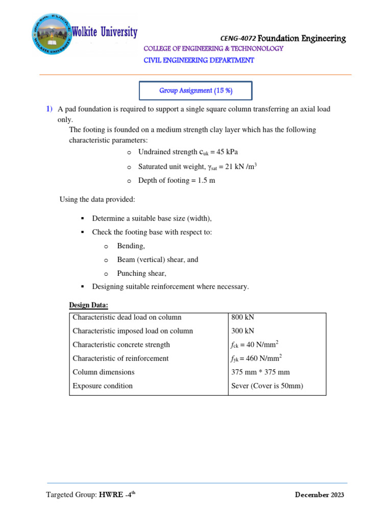 Group Assignment-1 | PDF | Deep Foundation | Physical Sciences