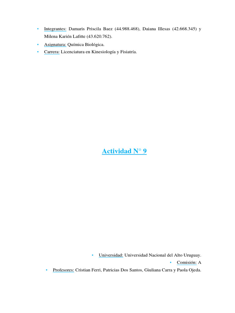 ACT 9. Grupo 1. Química | PDF | Trifosfato de adenosina | Respiración celular