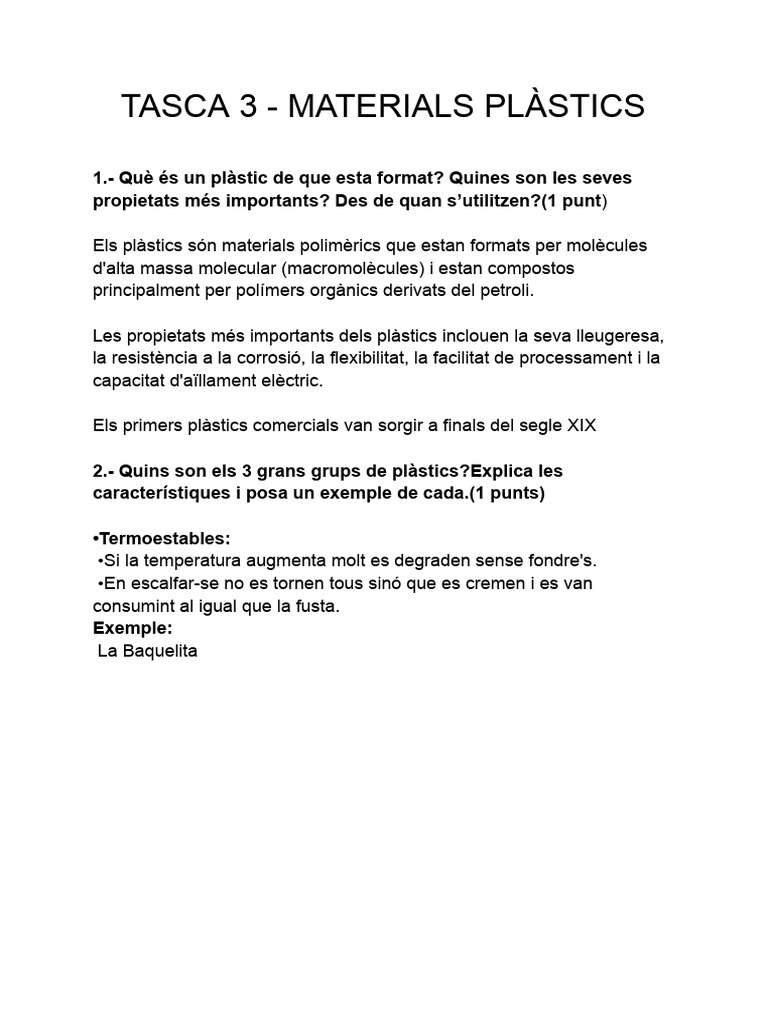 Tasca 3 Materials Plàstics | PDF